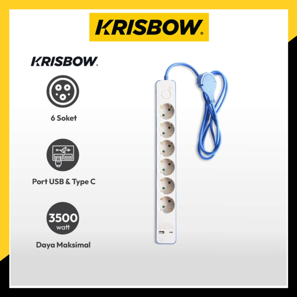 Jual Krisbow Stop Kontak 6 Socket Dengan Port Usb & Type C | Shopee ...