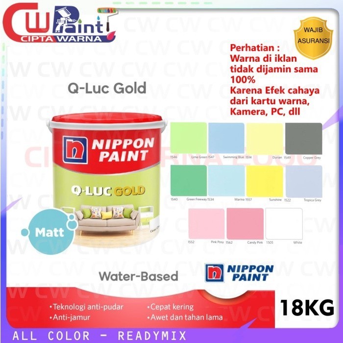 Jual NIPPON Q-LUC QLUC CAT TEMBOK INTERIOR NIPPON PAINT READY MIX 18KG ...