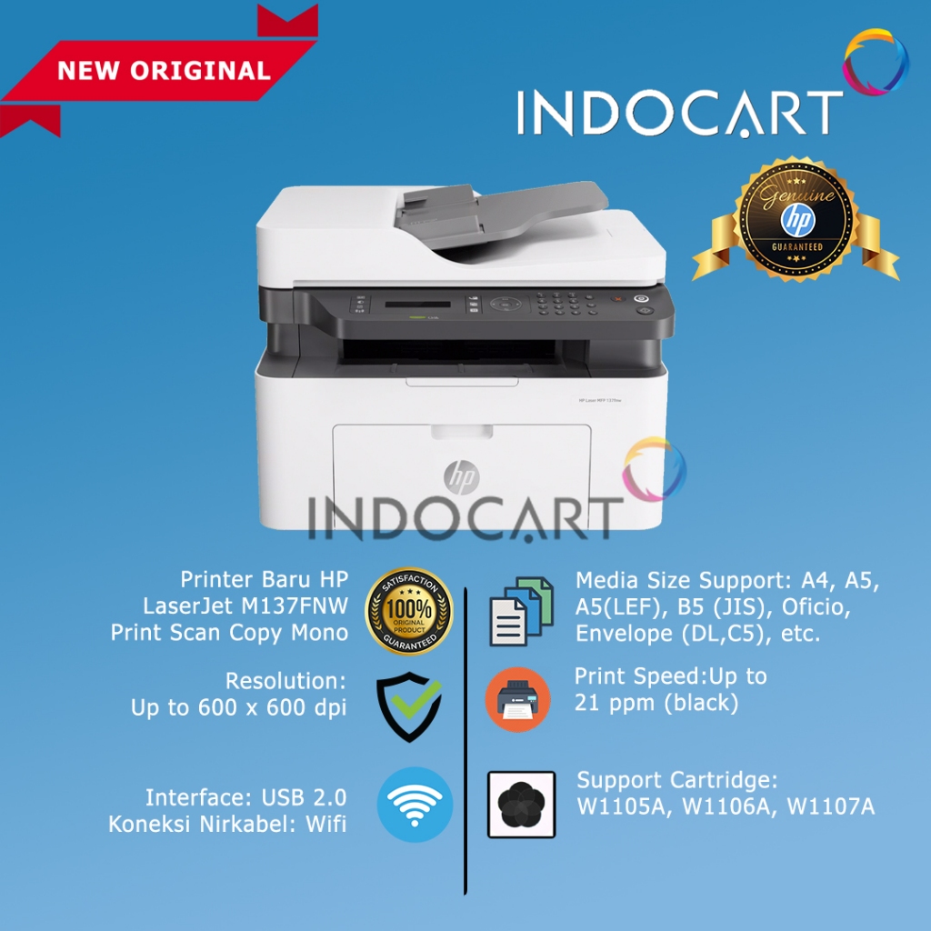 Jual Printer HP LaserJet MFP 137FNW M137FNW All In One Print Scan Copy ...