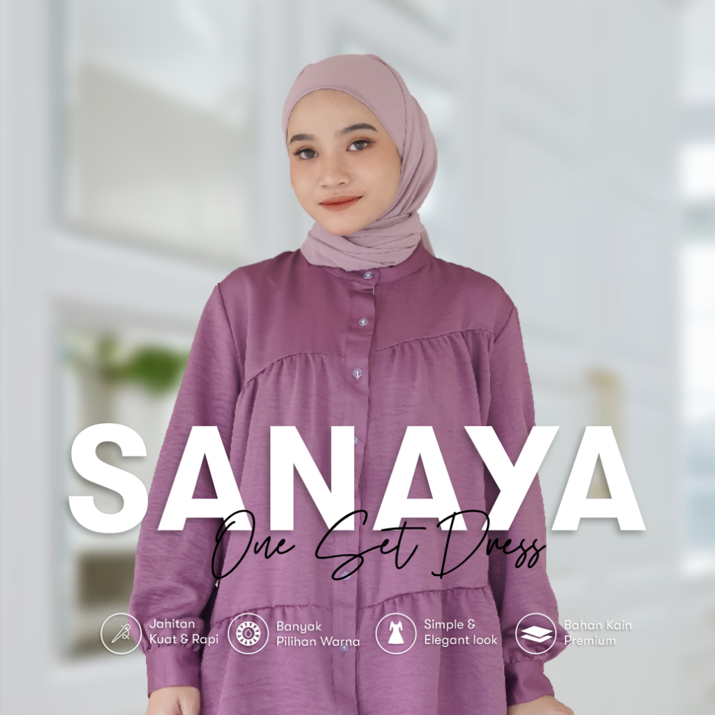Jual One set rok - Baju setelan wanita hijab - One set Sanaya Plum ...