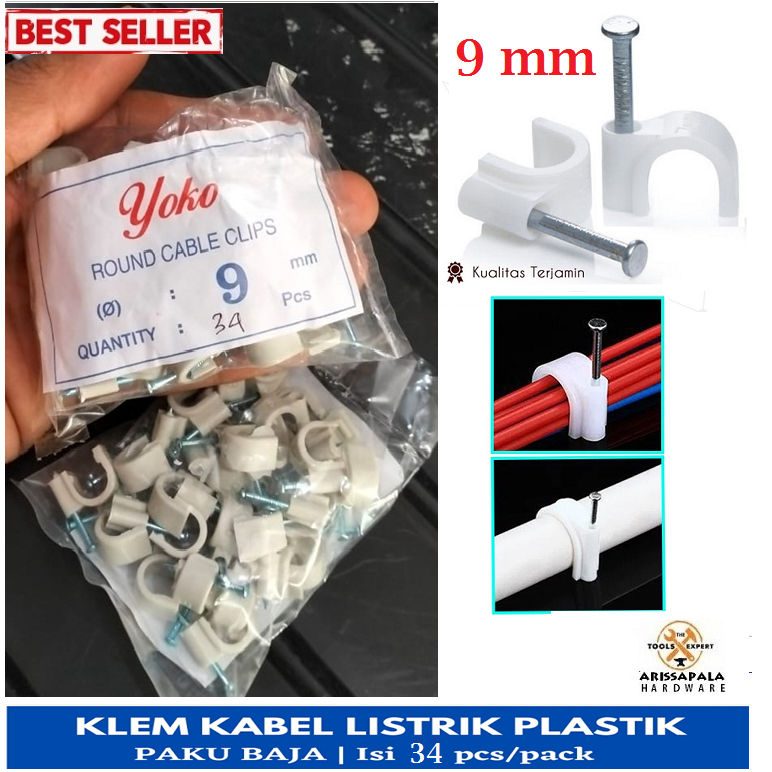 Jual Klem Kabel 9 mm per Bungkus Klem Kabel Listrik Paku Baja harga ...