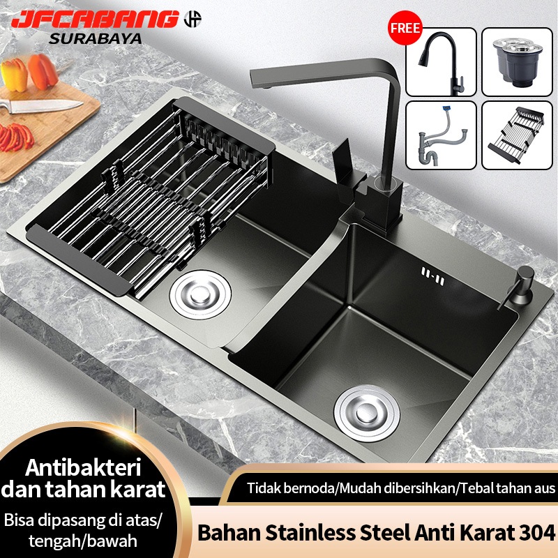 Jual Kitchen Sink Hitam dengan Keran yang Bisa Disesuaikan/ Bak Cuci ...