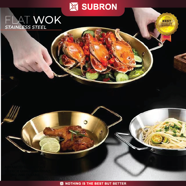 Jual SUBRON Flat Wok Wajan Korea Piring Saji 26CM 28CM Stainless Gold ...