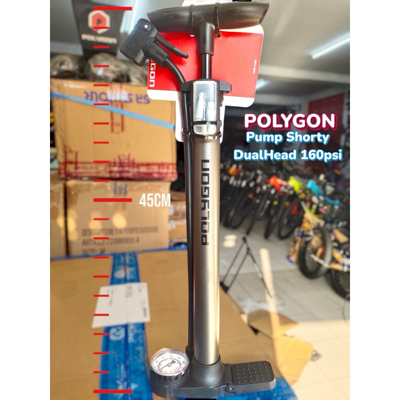Jual POMPA LANTAI SEPEDA / FLOOR PUMP POLYGON SHORTY DUAL HEAD 160 psi ...