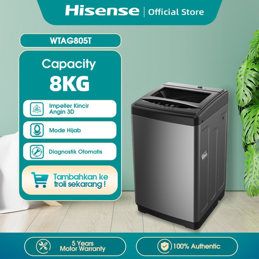 Jual HISENSE WTAG805T Mesin Cuci 1 Tabung Top Loading 8 Kg Washing ...