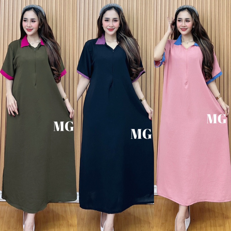 Jual New Livia Dress Collar Resleting Crinkel Two Colour / Daster ...