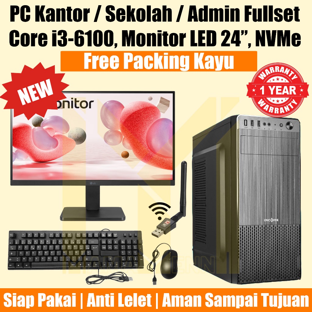 Jual PC Rakitan Kantor Core i3 6100 NVMe 256GB 16GB DDR4 / Paket CPU Gen 6 Sekolah/Office/Admin ...