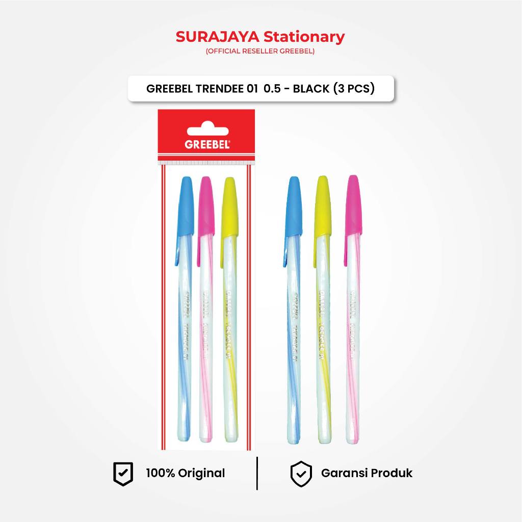 Jual Bolpen Pulpen Greebel / Trendee 01 Black (3PCS/SET) / Ballpen ...