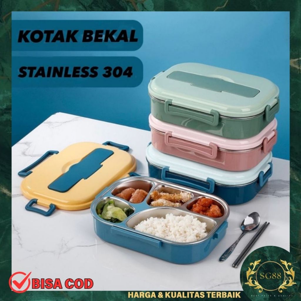 Jual Kotak Makan Stainless Steel Free Sendok Sumpit / Kotak Makan Bekal Anti Tumpah 4 Sekat 3 ...