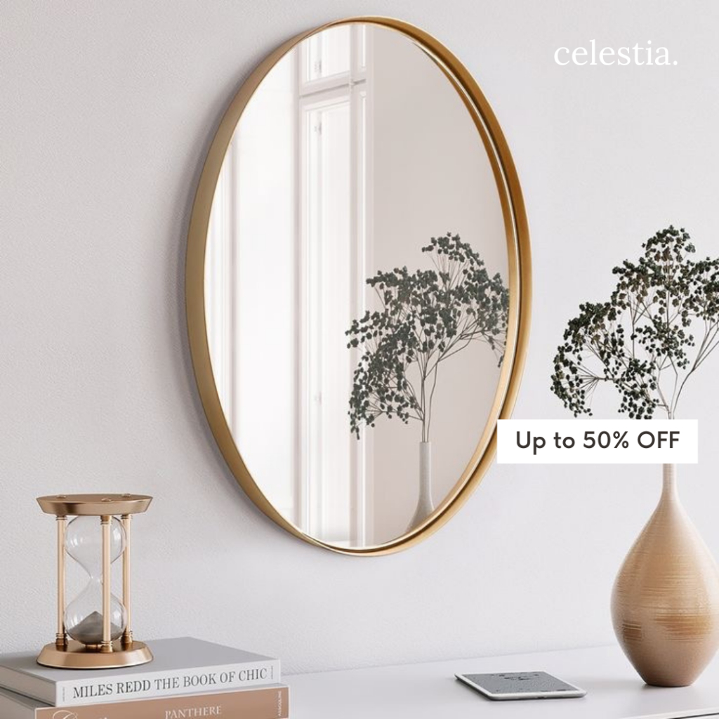 Jual Cermin Estetik Motif Oval Frame Gold/Gold Glossy Cermin Dekorasi ...