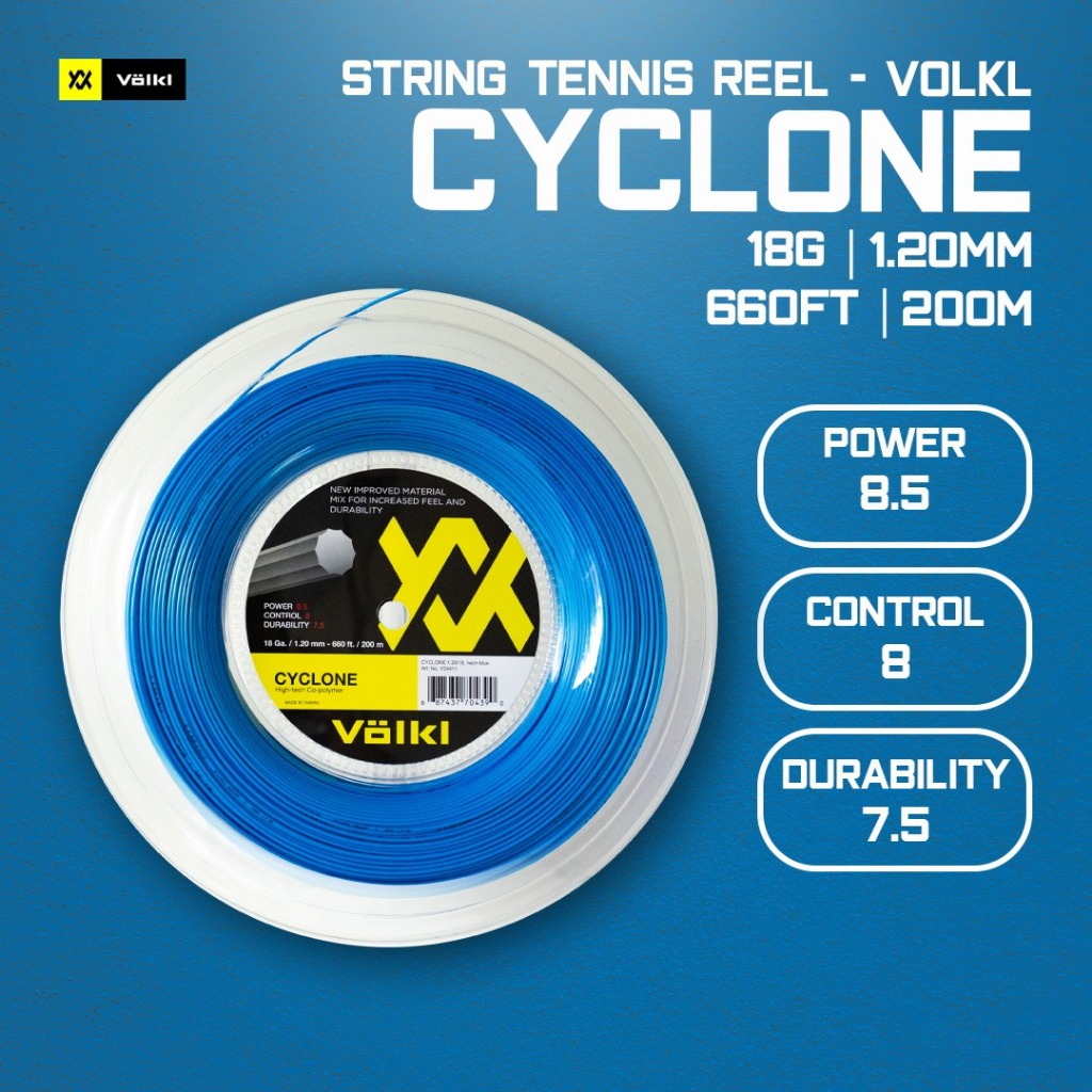 Jual Senar Raket Tenis Tennis Volkl Cyclone Reel Neon Blue 18 Gauge 1 ...