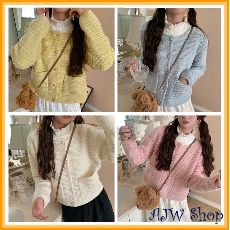 Jual AJW Cardigan Knitting Stitches List Variasi Two Pocket Onn Rajut Premium WCY | Kardigan ...