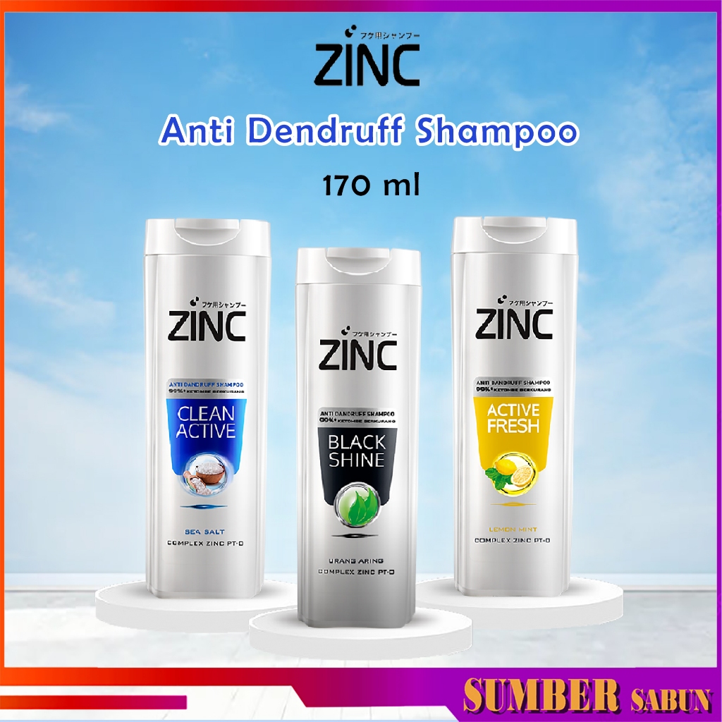 Jual Zinc Shampoo Anti Dandruff 170ml Black Shine Active Fresh Clean ...