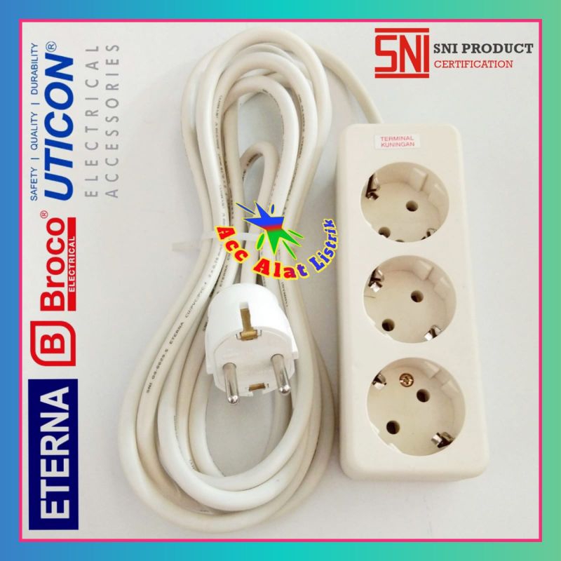 Jual Uticon Stop Kontak1,2,3 lubang Terminal Kuningan kabel Eterna 2x0 ...
