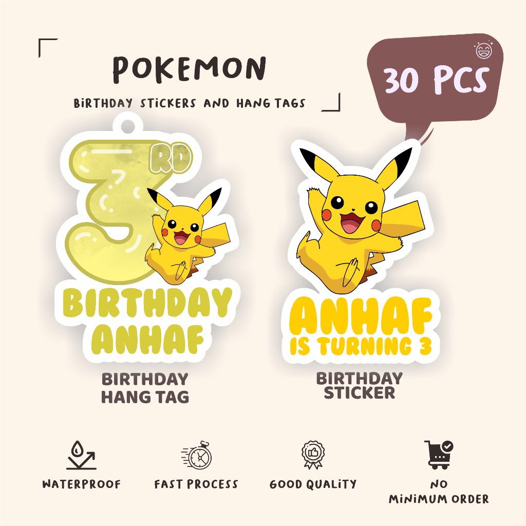 Jual (30pcs) label hang tag POKEMON / stiker pikachu / lucu cetak hang ...