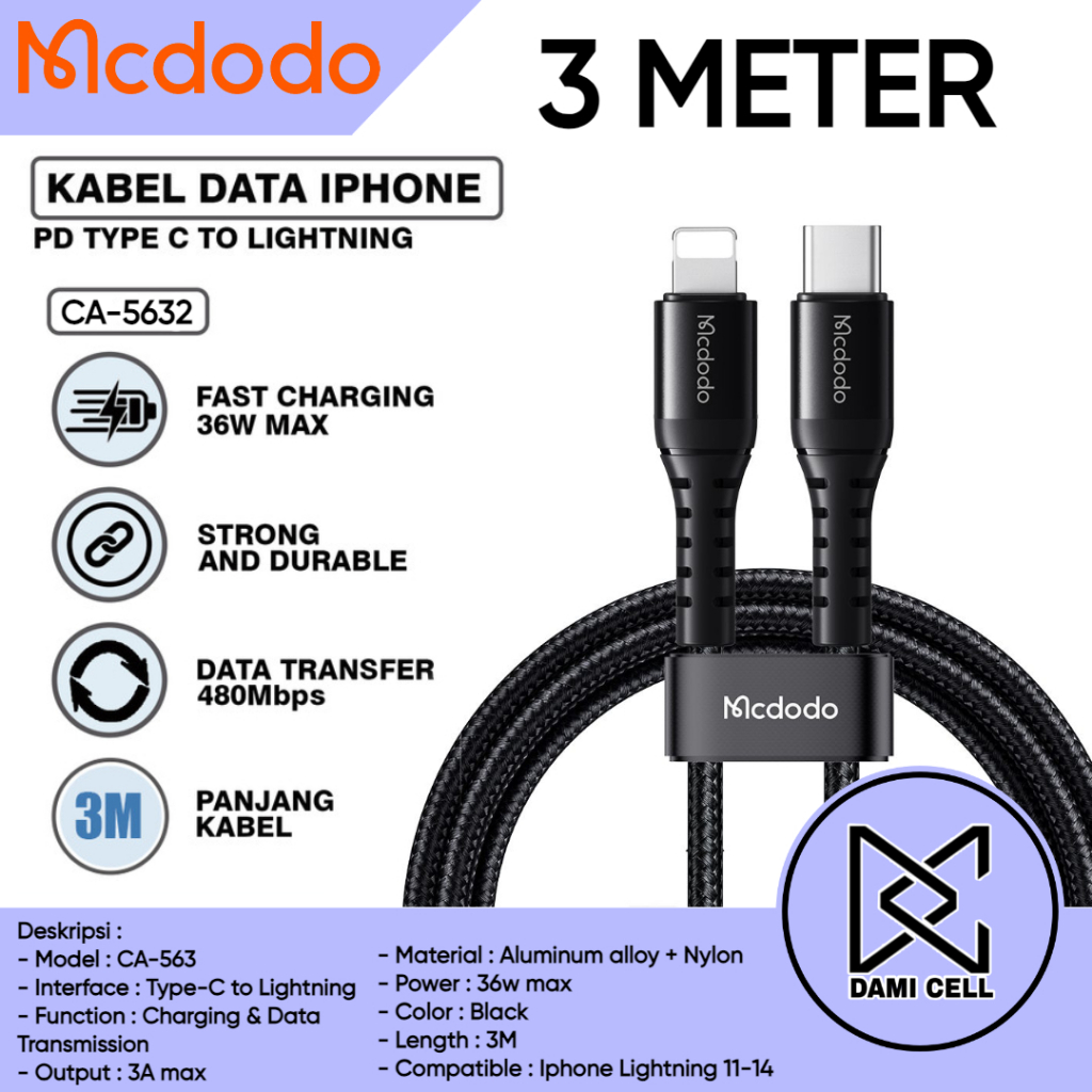 Jual Kabel Data Iphone Panjang 3 METER Type C To Lightning PD Fast ...