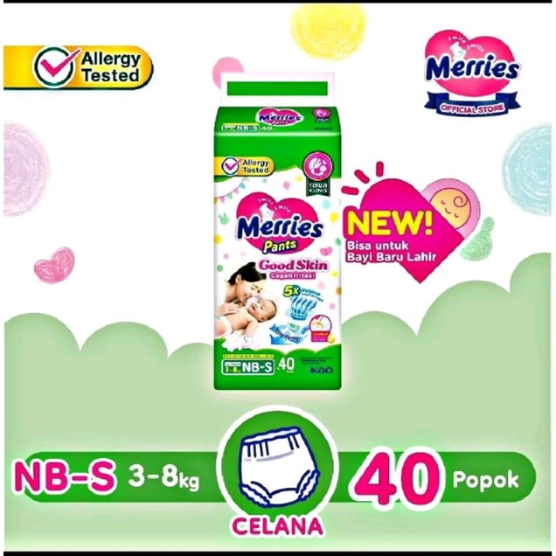 Jual Pempers Merries Pants Good Skin ukuran NB-S 3-8 KG Allergy Tested ...