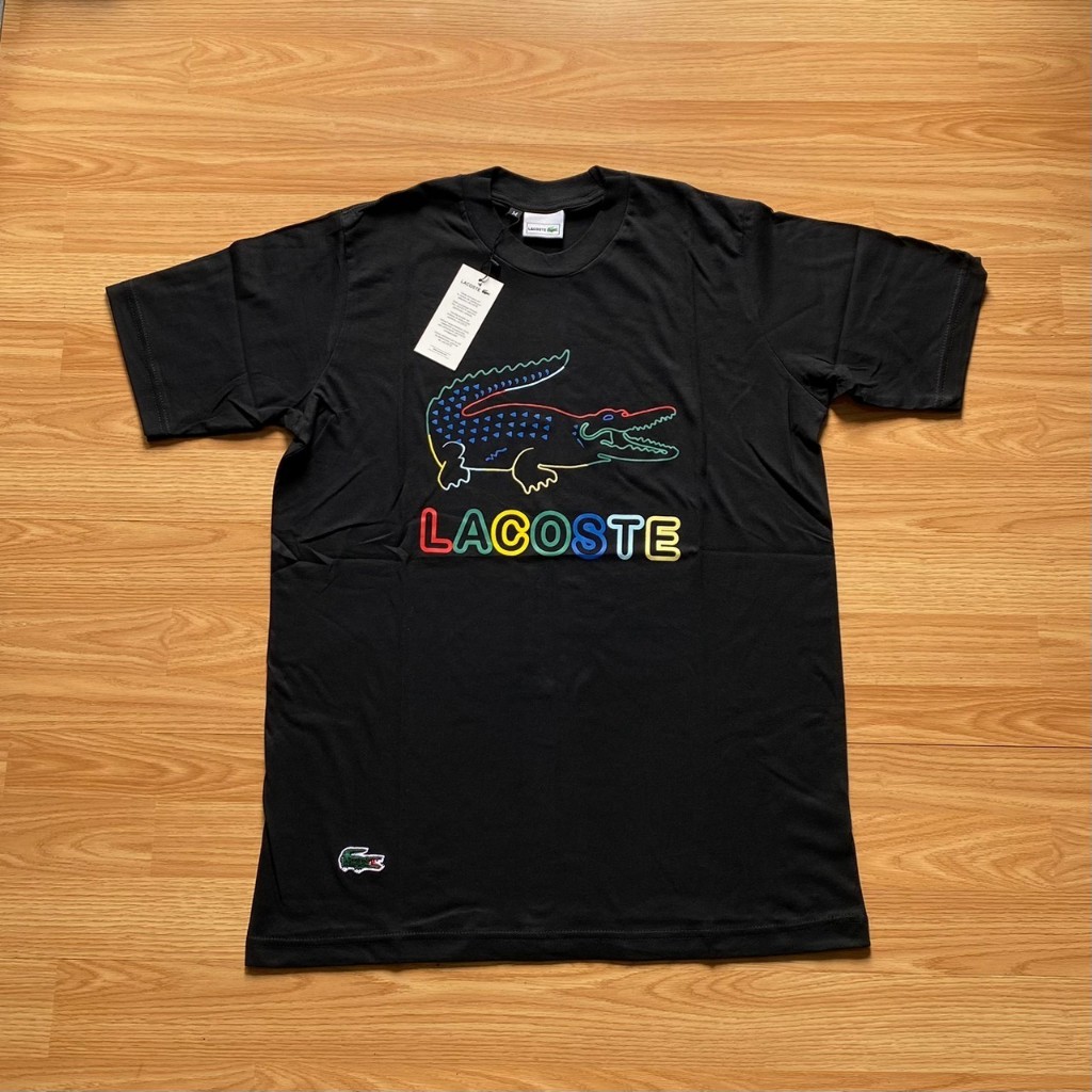 Jual KAOS LACOSTE LOGO FONT RAINBOW BLACK | Shopee Indonesia