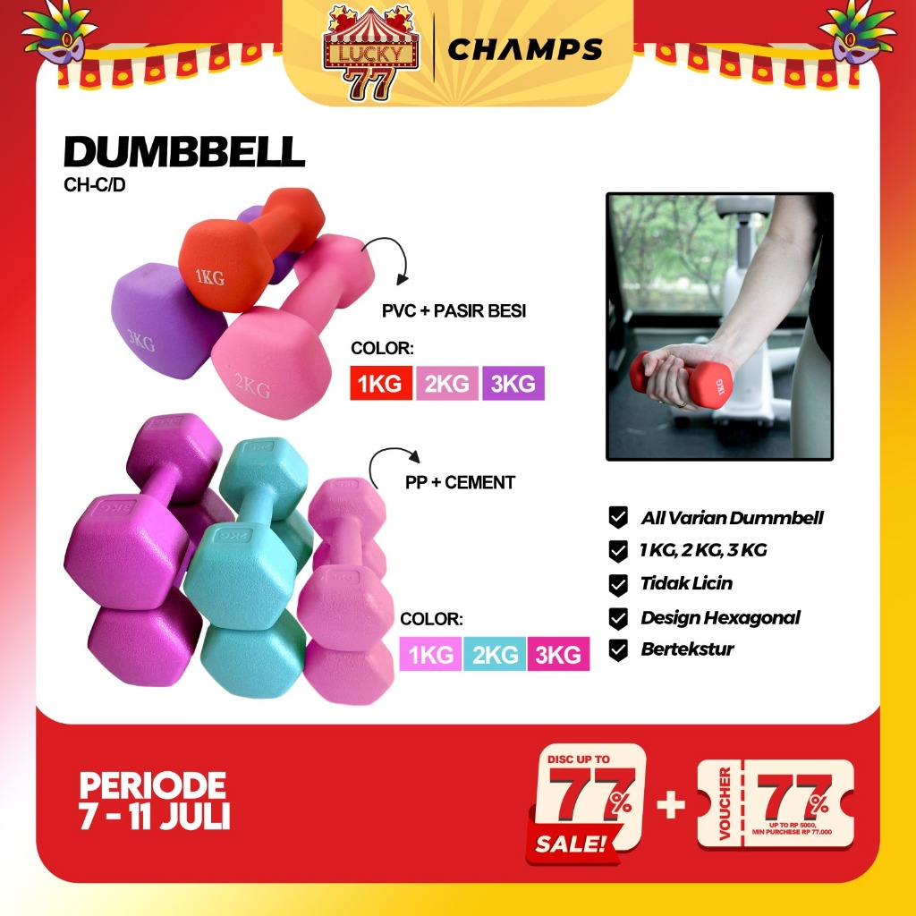 Jual CHAMPS Barbel/Dumbbell 1/2/3/4/5 KG Neoprone Premium Colorfull ...