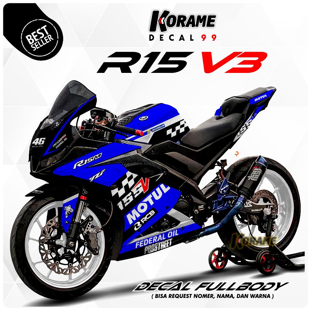 Jual Decal Stiker R15 V3 Fullbody - Turn Team Racing Series Biru ...