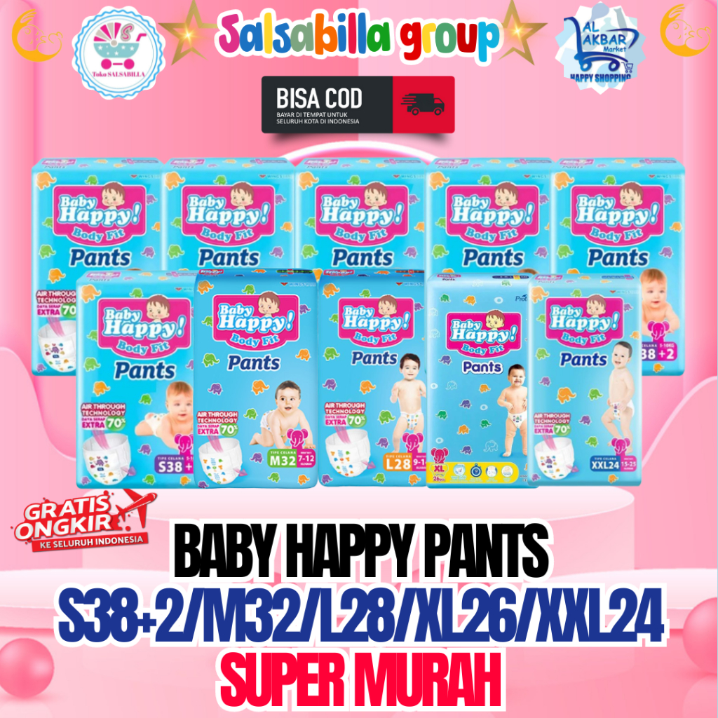 Jual BABY HAPPY PANTS S38+2/M32/L28/XL26/XXL24 | Shopee Indonesia