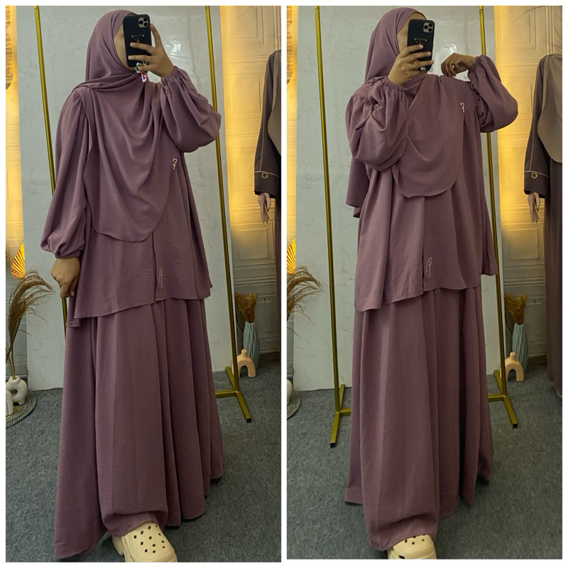 Jual SELLY ONESETROK + HIJAB NEW‼️hijab oval setrok oversized oneset ...