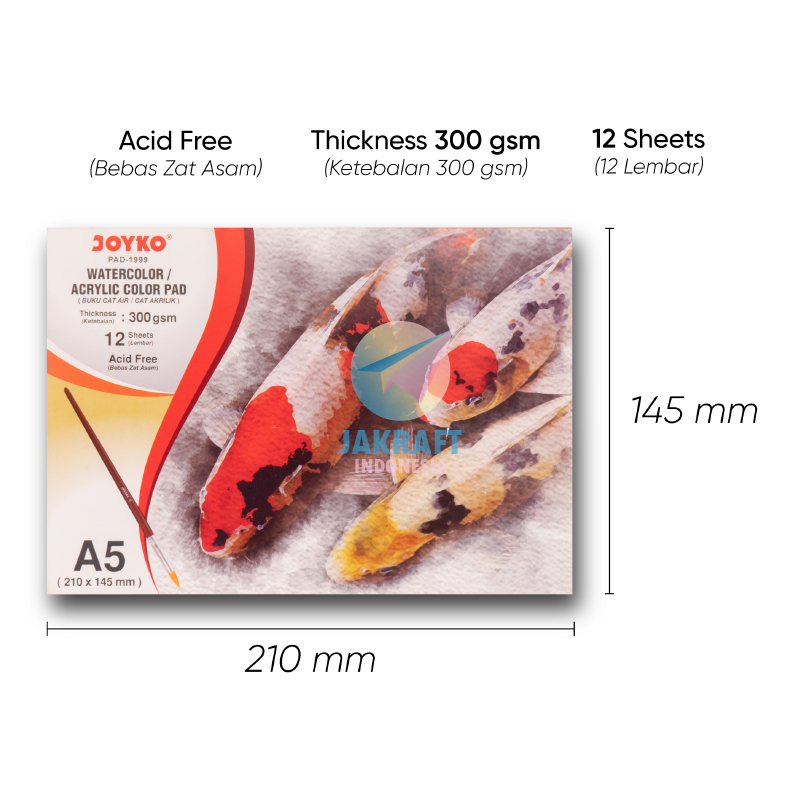 Jual (12 Lembar) Kertas Kanvas Lukis A5 JOYKO PAD-1999 Watercolor Acrylic Paper Tebal 300 Gsm ...