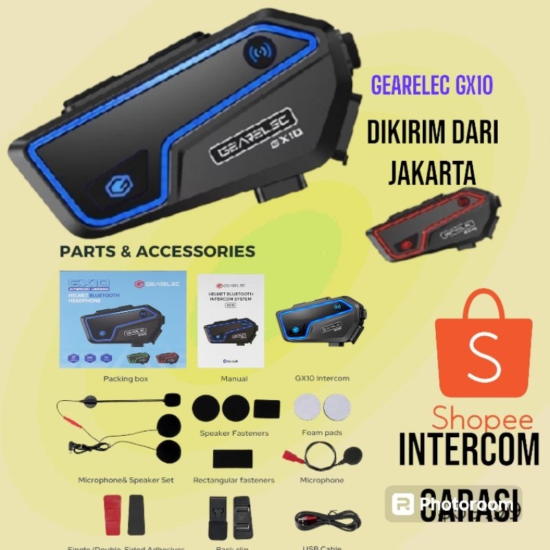 Jual Gearelec GX10 intercom headset helm waterproof 8 rider | Shopee ...