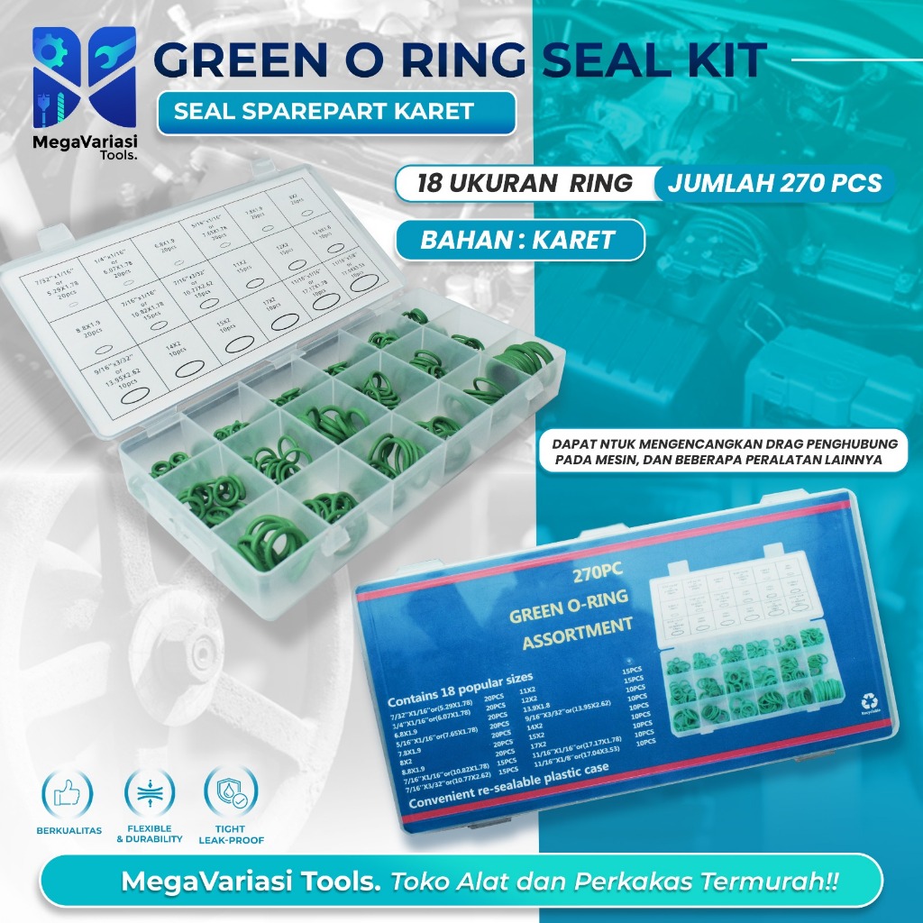 Jual Isi 270PCS Green O Ring Seal Shield Sil Sparepart Karet Rubber Oring Seal Tightening ...
