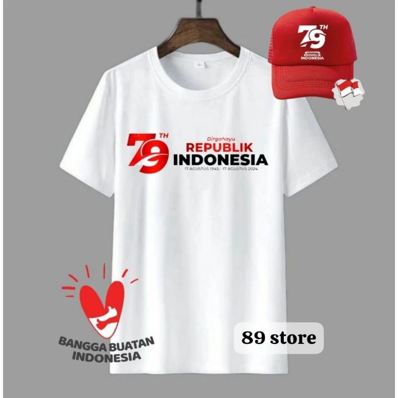 Jual (BONUS TOPI) KAOS HUT RI KE-79 LENGAN PENDEK - 17 AGUSTUS 1945 / INDONESIA MERDEKA - PRIA ...