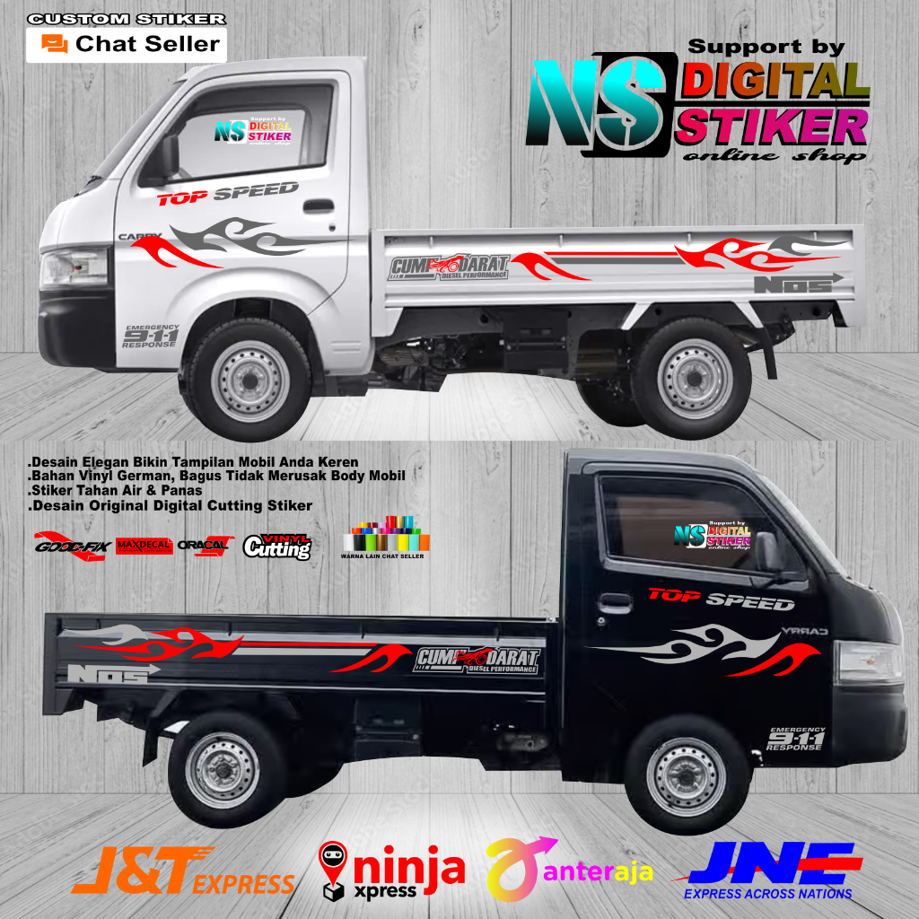 Jual cutting sticker mobil pickup new carry sticker stiker list bak ...