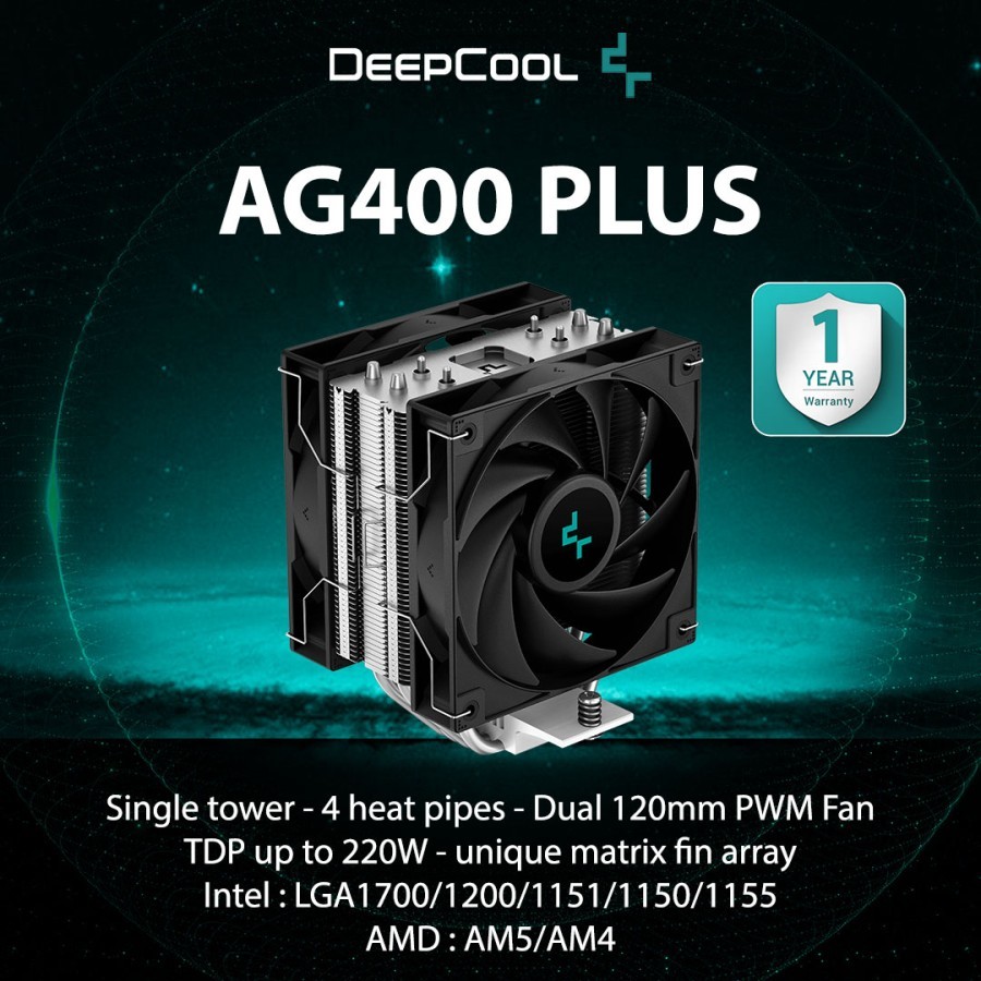 Jual DEEPCOOL AG400 PLUS W/ LGA1700 DUAL FAN 2X12CM - Gatotkaca ...