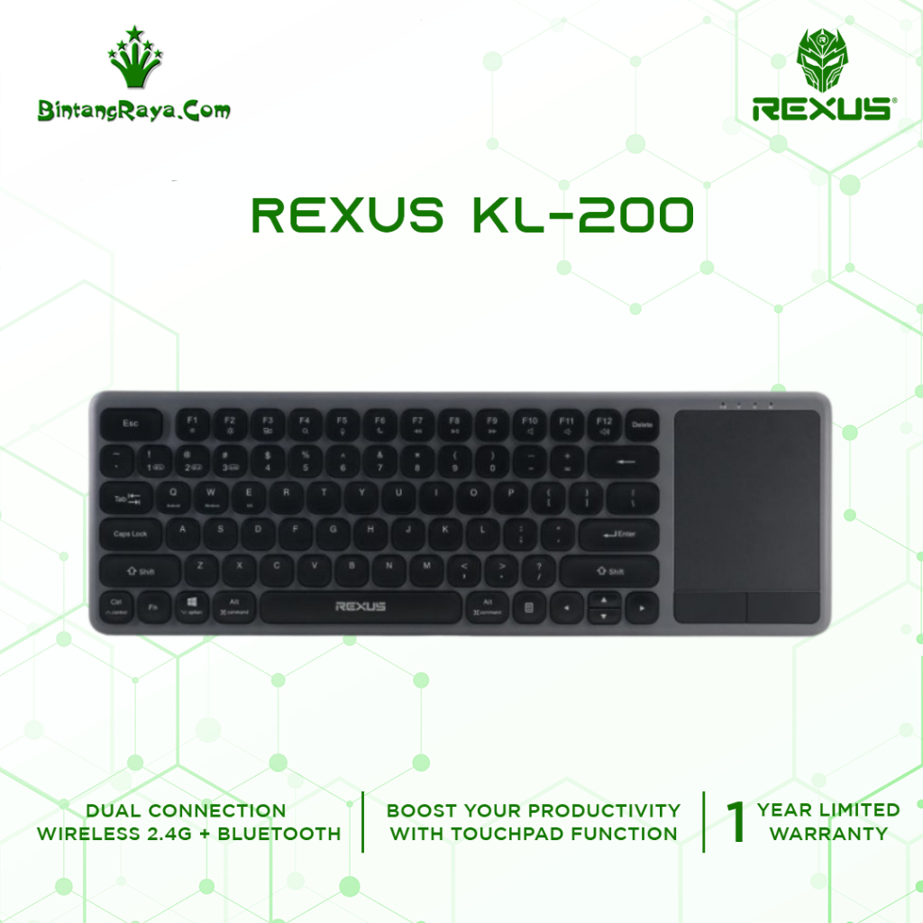Jual Keyboard Rexus KL200 Keyboard Office Touchpad Wireless Bluetooth Dual Mode KL 200 | Shopee ...