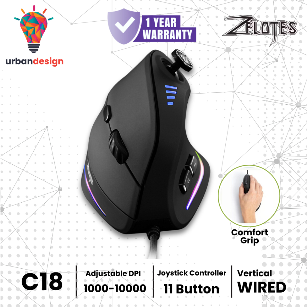 Jual Zelotes C18 Ergonomic Vertical Joystick Gaming Mouse 10000 DPI 11 ...