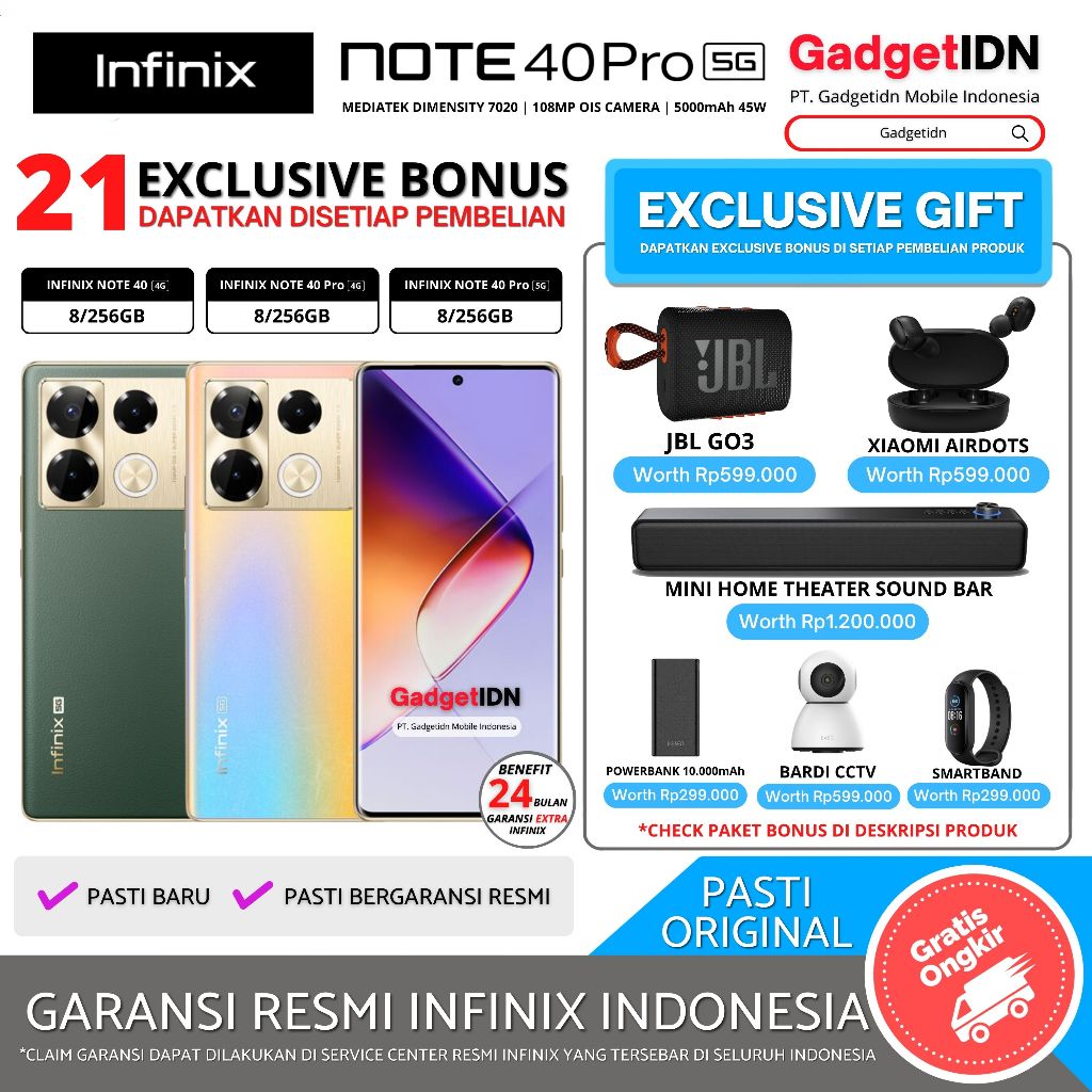 Jual INFINIX Note 40 Pro 5G 8/256GB ( +8GB Extended Ram ) Garansi Resmi Infinix | Shopee Indonesia