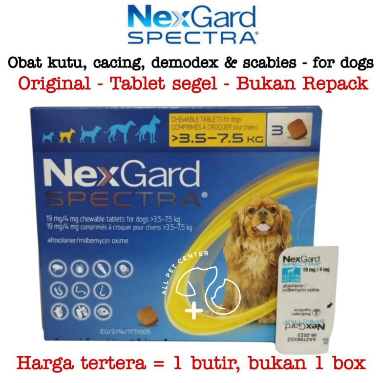 Jual KODE T32N Obat Kutu Anjing Nexgard Spectra ukuran S Harga 1 tablet ...