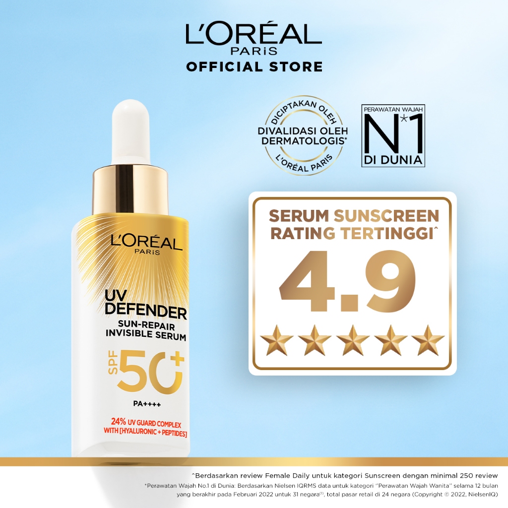 Jual L'Oreal Paris UV Serum Sunscreen SPF 50+ PA++++ - UV Defender Sun ...