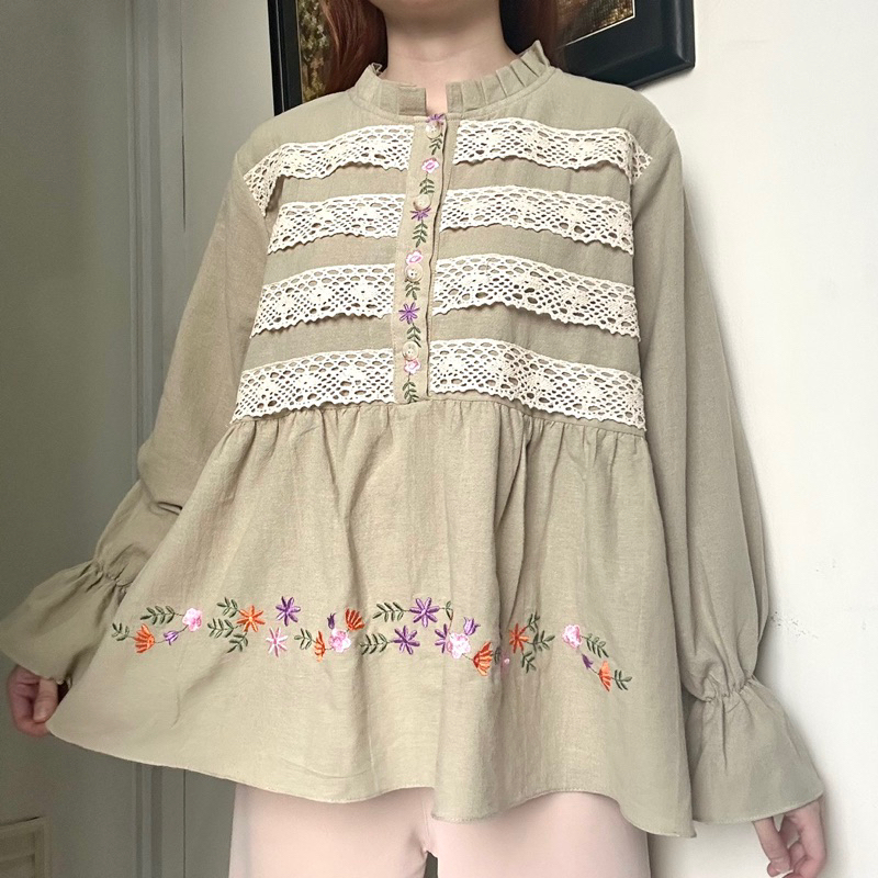 Jual Maiko Top atasan blouse kemeja wanita bordir renda korean style by Biel the label | Shopee ...