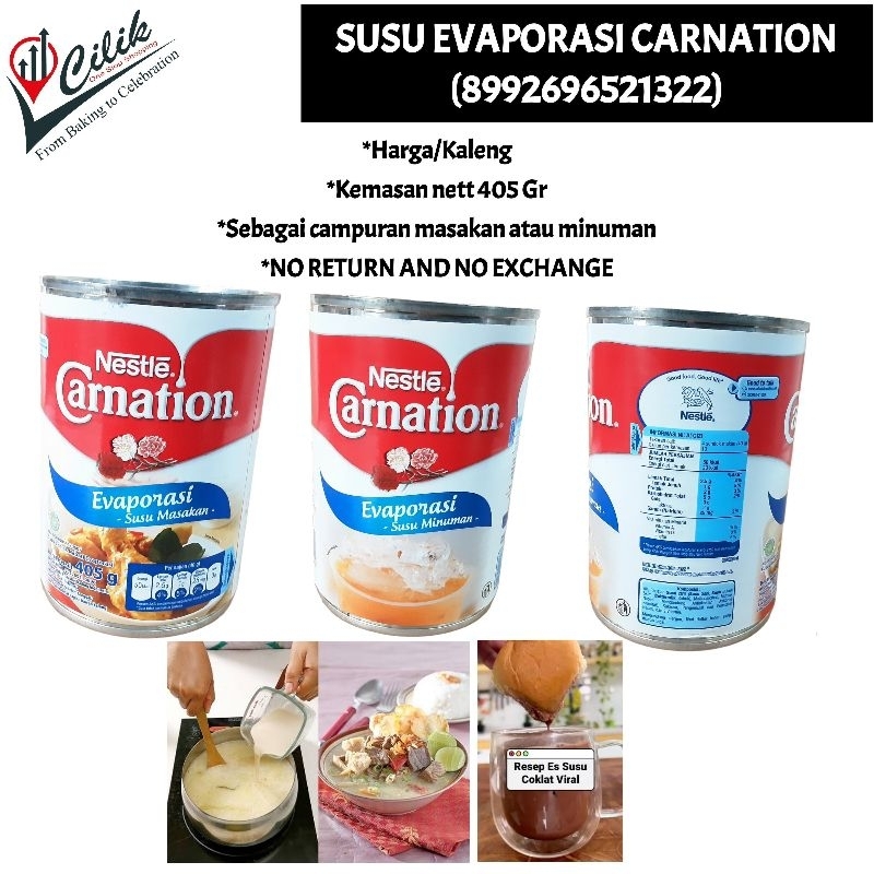 Jual susu cair tanpa rasa evaporasi carnation bahan minuman roti puding ...