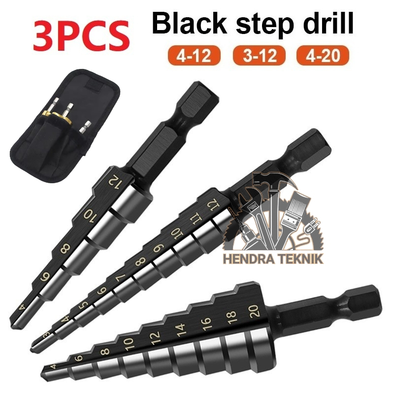 Jual STEP DRILL SET 3PCS MATA BOR TINGKAT SET BOR PAGODA SET BOR CEMARA ...