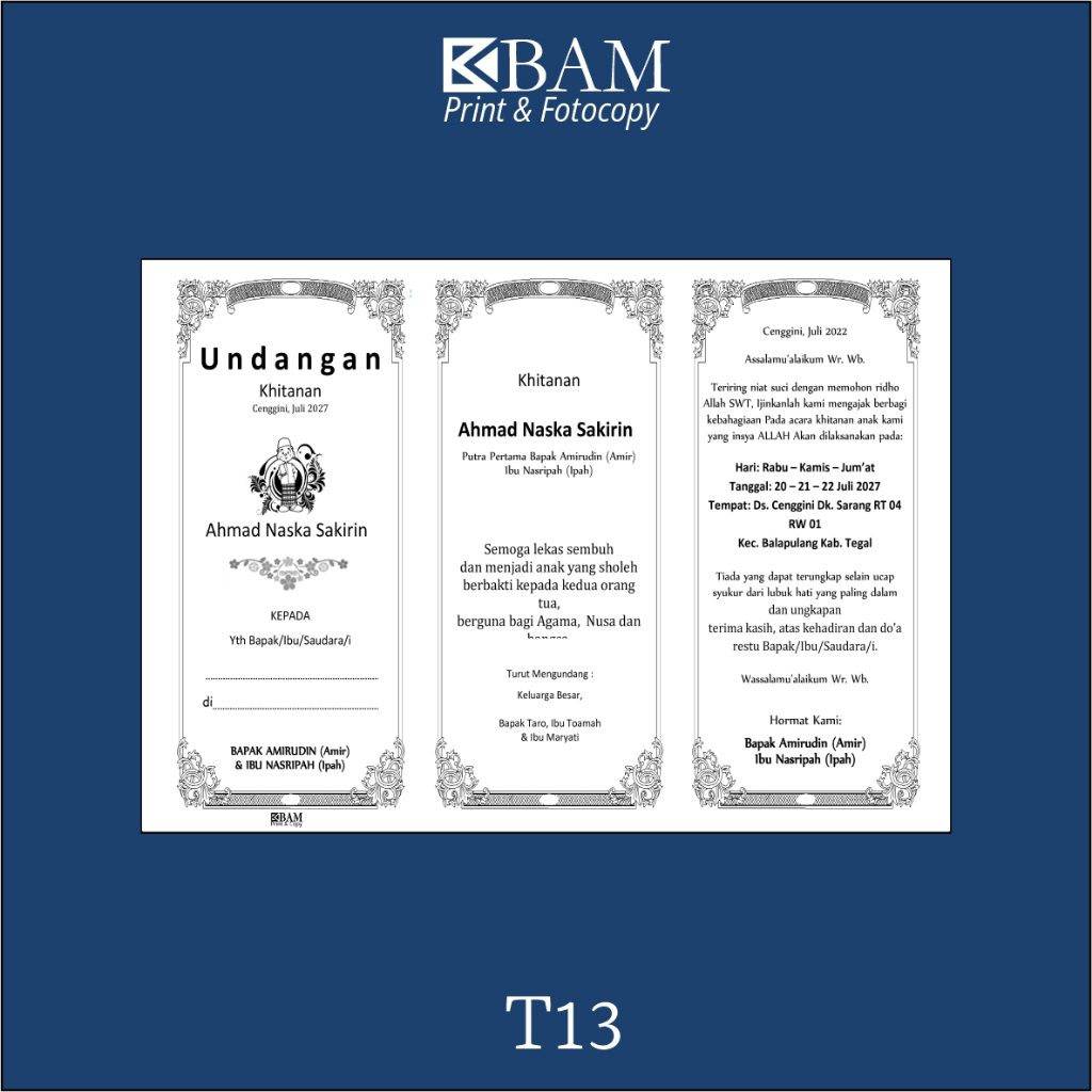 Jual Undangan Lipat 3 landscape Walimatul Khitan, Ursy, Tahlil 40 Hari ...