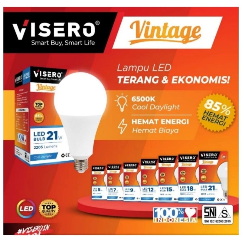 Jual lampu led buld visero vintage 5w 7w 9w 12w 15w 18w 21w cool Daylight 85% hemat energi ...