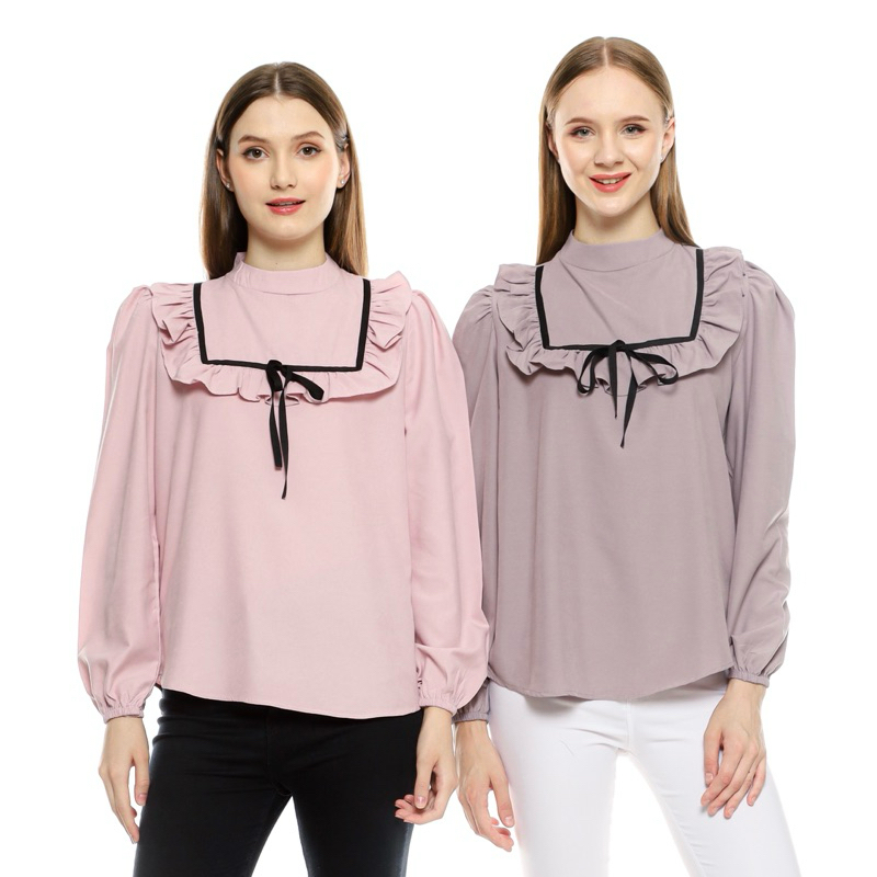 Jual [ Senchi ] - Shizuka Square Collar Blouse / Atasan Blus Style ...