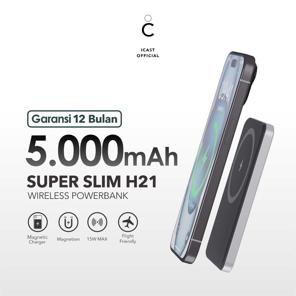 Jual iCast H21 Super Slim Powerbank Magnet 5000 mAh Fast Charging 20W PD & 15W Magnetic Charger ...