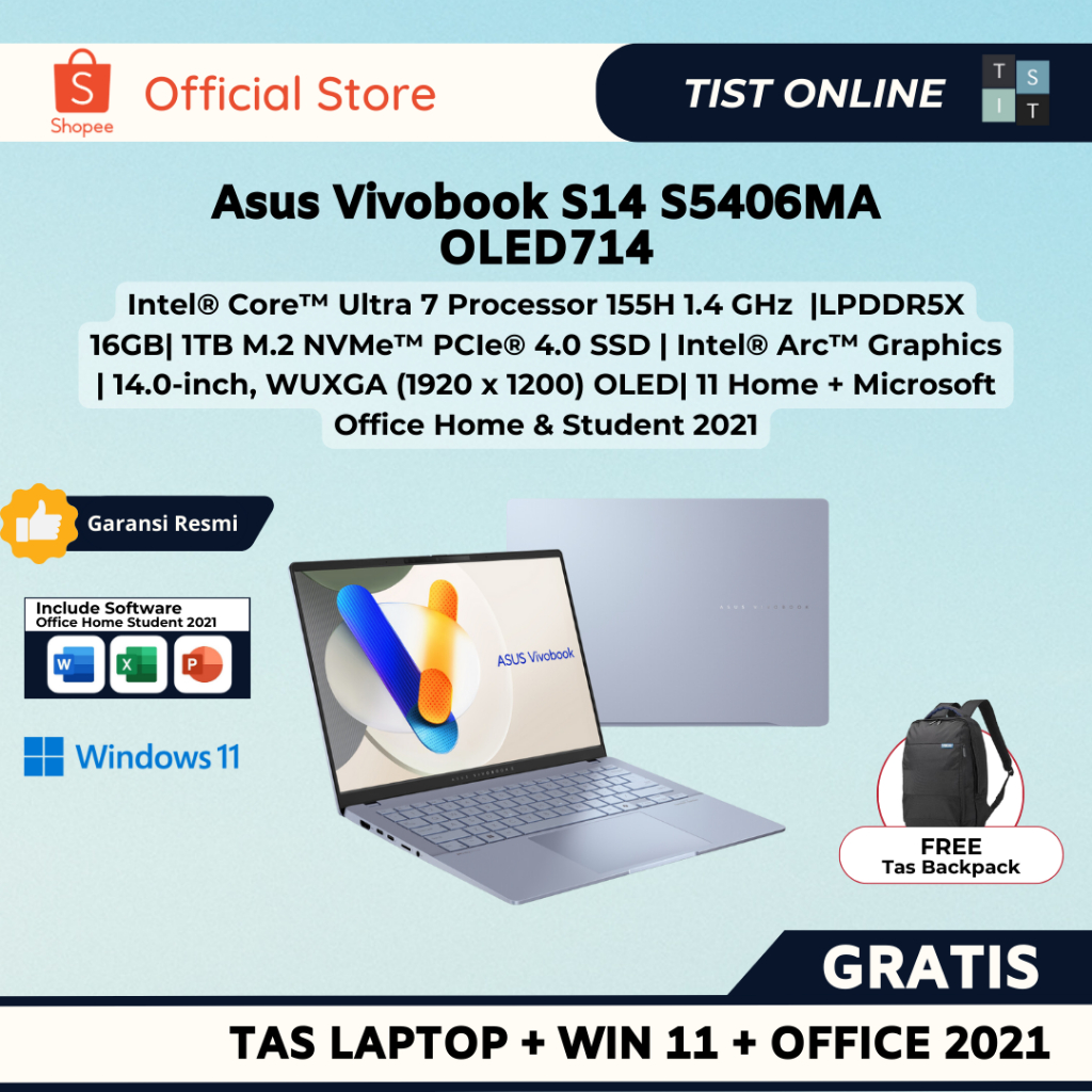 Jual Asus Vivobook S14 S5406MA OLED714 Ultra 7 155H 16GB 1TB SSD 14 ...