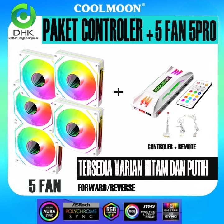 Jual COOLMOON FAN CASING HIFROST PRISM 5PRO ARGB PWM 12CM 5 FAN + CONTROLLER | Shopee Indonesia