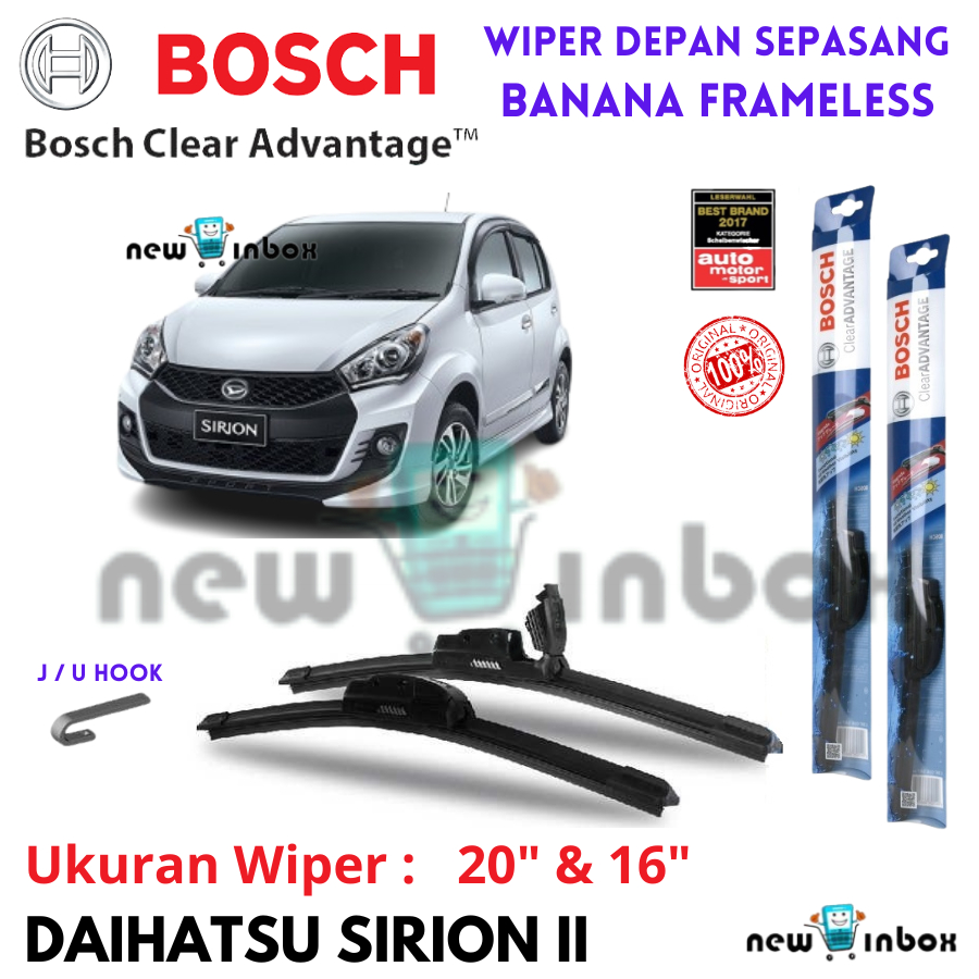 Jual Wiper Depan Mobil DAIHATSU SIRION II / NEW SIRION Sepasang Frameless BOSCH CLEAR ADVANTAGE ...