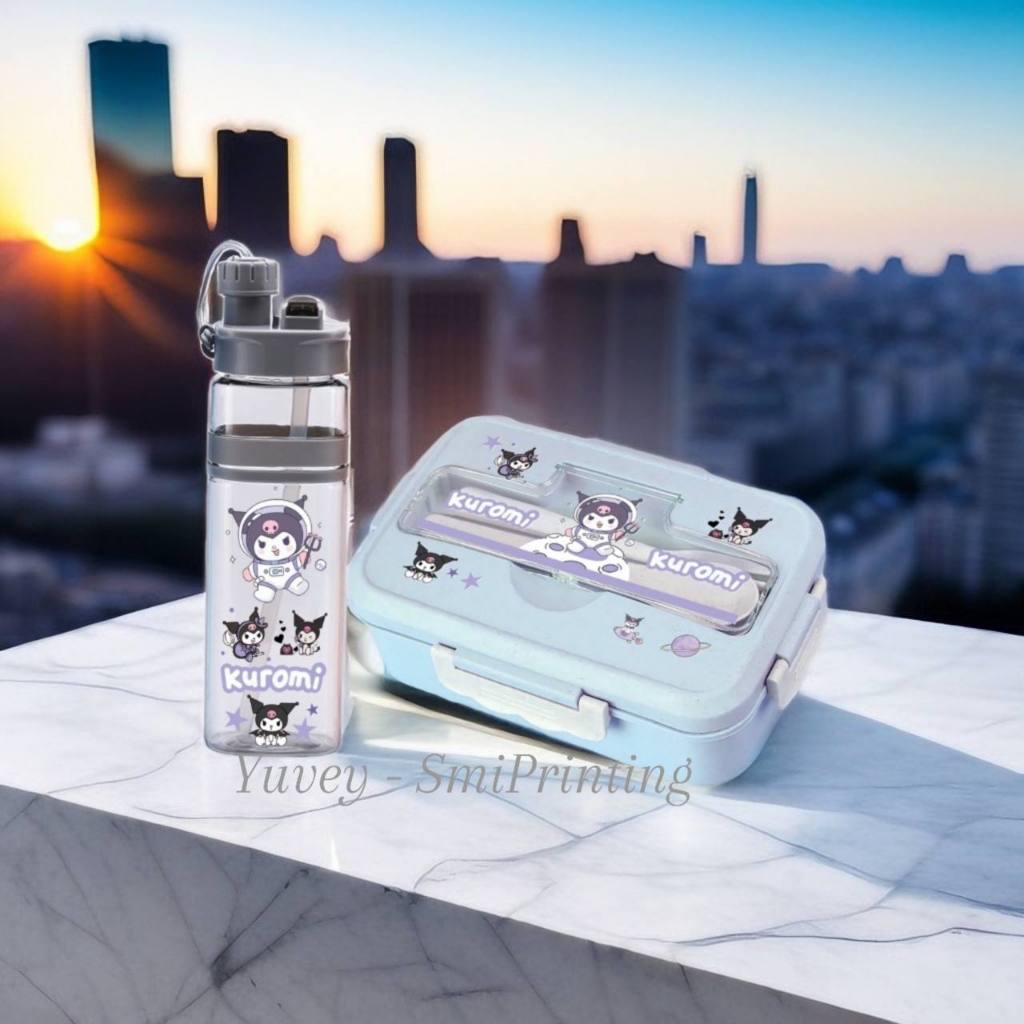 Jual Set Kotak makan + Botol minum Sanrio / Lunch box set Kuromi Cinnamoroll My Melody / Kotak ...