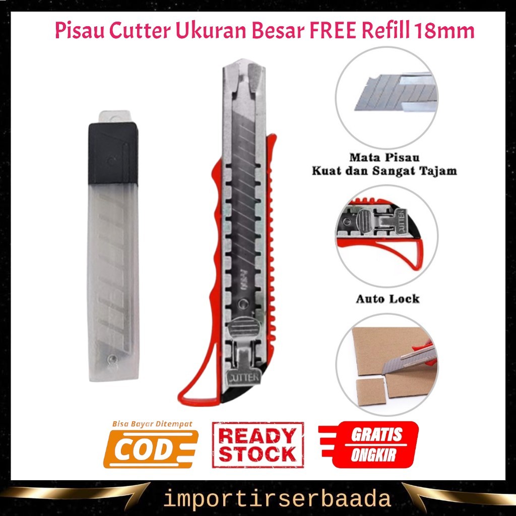 Jual IMP- Pisau Cutter Ukuran Besar FREE Refill 18mm Kater Pemotong ...