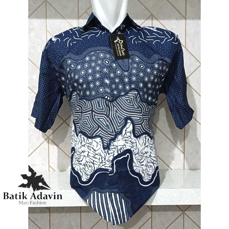 Jual BATIK ADAVIN | Batik Pria Lengan Pendek Samudera Warna Biru Navy ...
